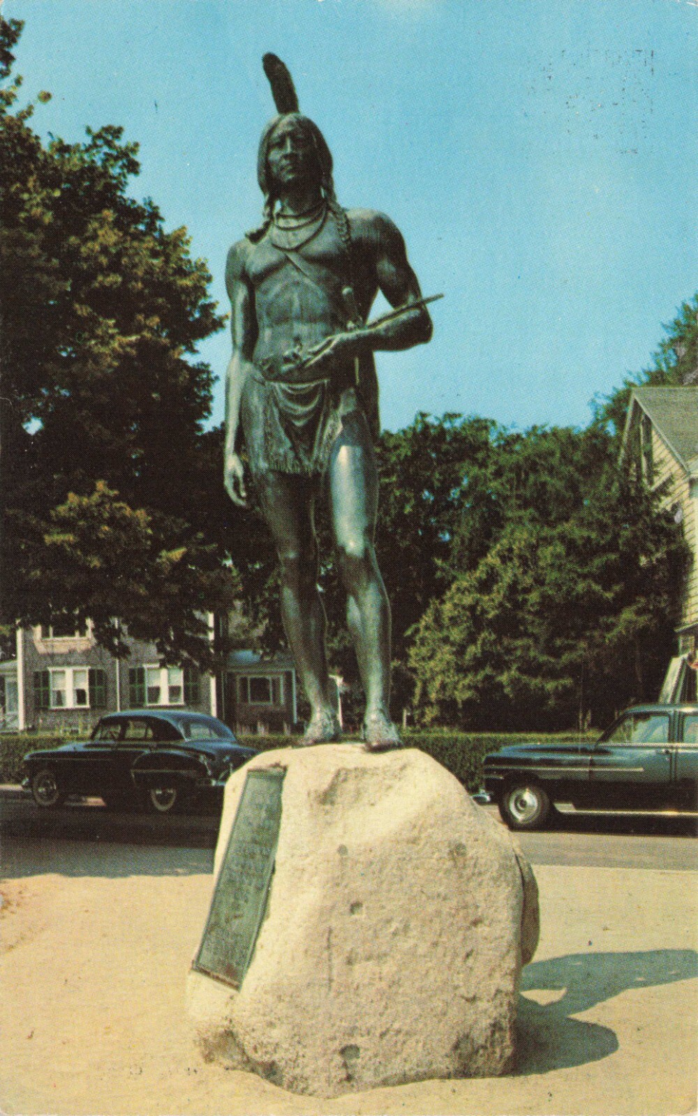 Postcard MA Plymouth Massasoit Statue Protector Pilgrims Pokanoket ...