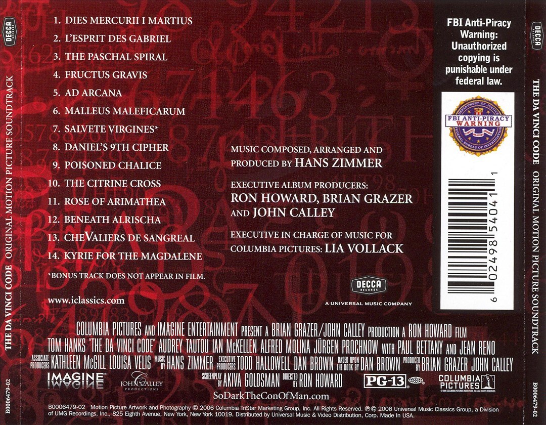 HANS ZIMMER (COMPOSER) - THE DA VINCI CODE [ORIGINAL MOTION PICTURE ...