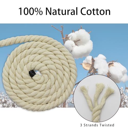 Natural Cotton Rope 1/2 inch x 50 feet - Nautical Rope for 1/2 in x 50 ...