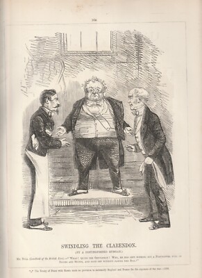 PUNCH , JOHN LEECH ORIGINAL PRINT , 1862 , SWINDLING THE CLARENDON ...