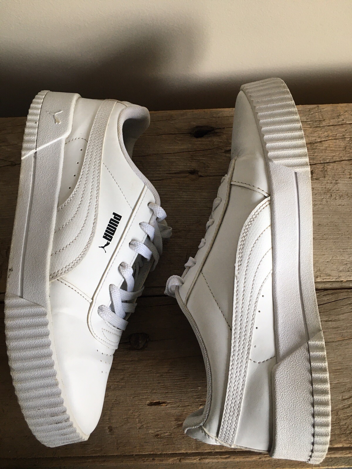 PUMA Carina White Leather Sneakers Retro Inspired Sho… - Gem