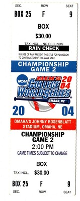 2004 COLLEGE WORLD SERIES Championship Game 2 ticket CAL ST FULLERTON ...