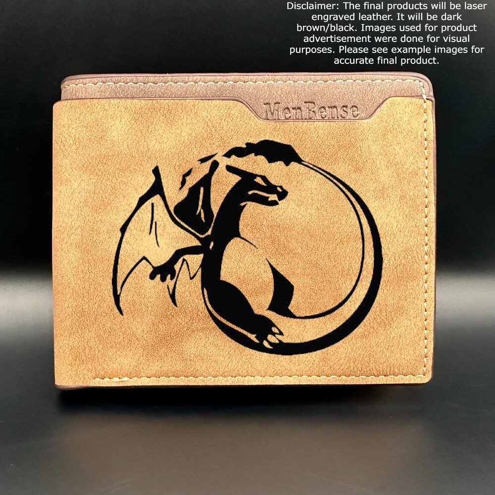 Custom CHARIZARD Leather Bi Fold Wallet - Laser Engra… - Gem