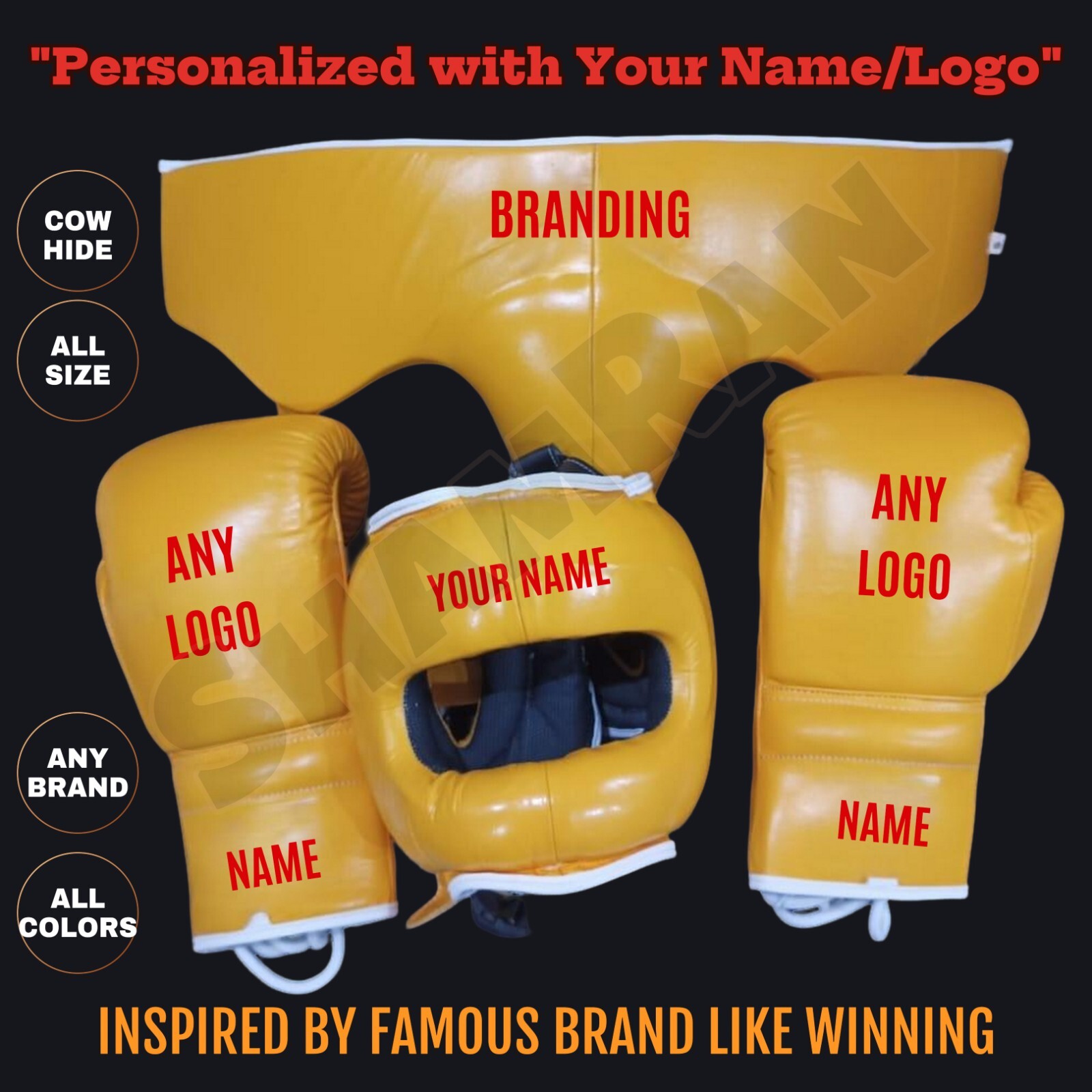 Custom Made Sparring Yellow Boxing Gloves Set Any Logo or Name Original ...