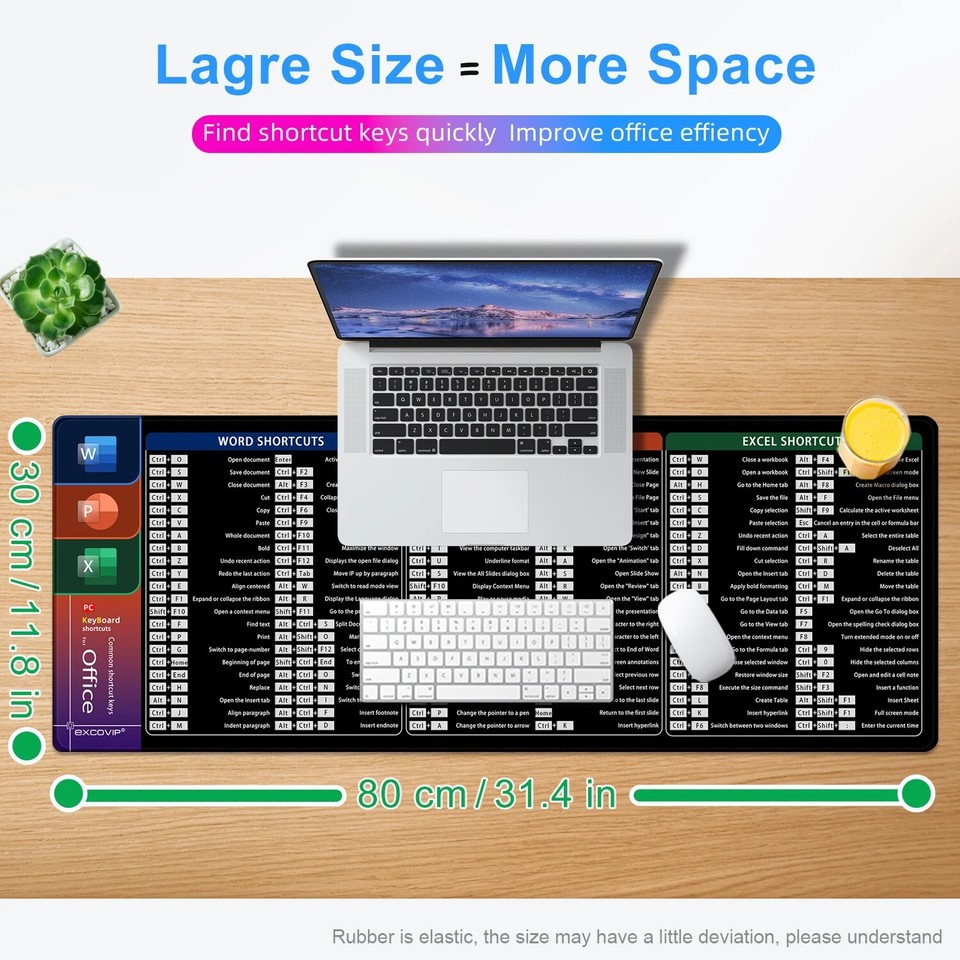 Large Office Shortcuts Mouse Pad – Excel, Word, PowerPoint Desk Mat ...