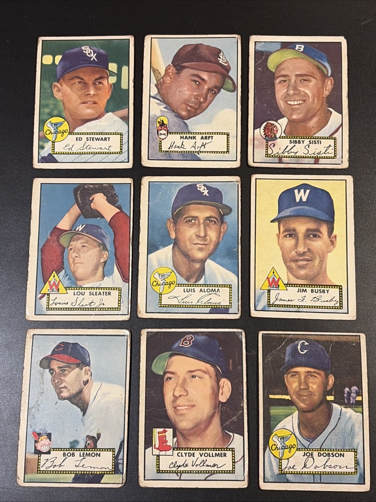 Lot of 9 Diff 1952 Topps Baseball Cards, Bob Lemon Busby Sisti Arft Low ...