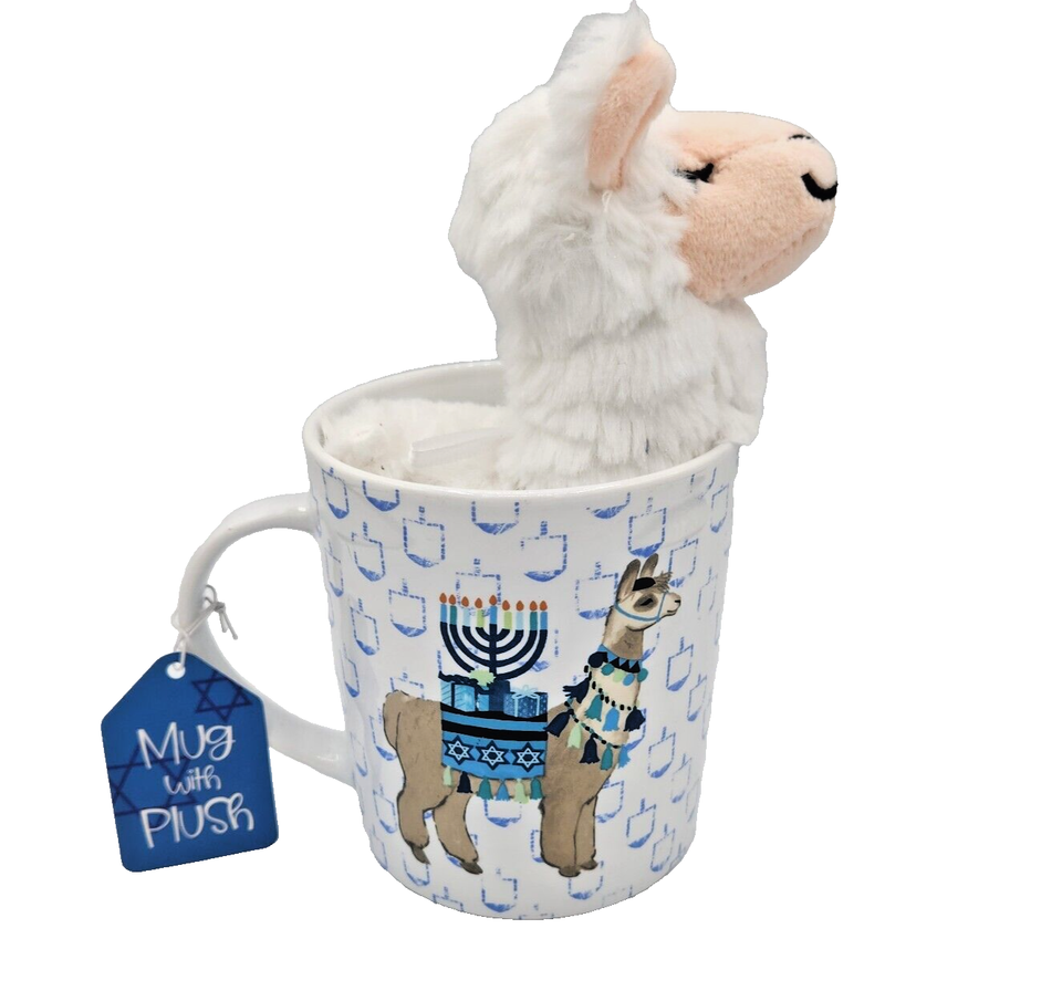 Hanukkah Coffee Mug With Plush Llama Holiday Menorah Dreidel NEW | eBay