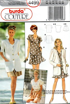 Vintage Burda Couture Sewing Pattern 4499 Misses Top Jacket Shorts Size ...