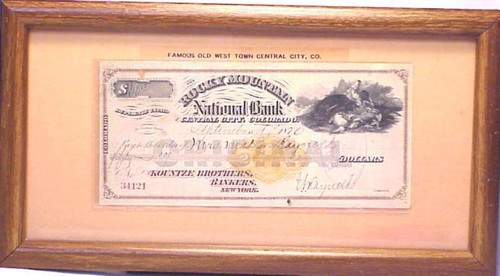 1876 ROCKY MOUNTAIN NATIONAL BANK CHECK - Old West Town Central City ...