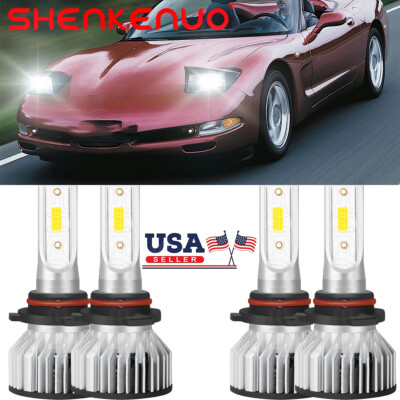 For Corvette C5 1997-2004 9005+9006 LED Headlight Bulbs Kit High Low ...