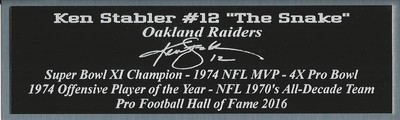 Ken Stabler Autograph Nameplate Oakland Raiders Autograph Helmet Jersey ...