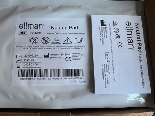 New Ellman Electrosurgical Neutral Pad Box 25 Large Pads w/Cord IEC-NPD ...