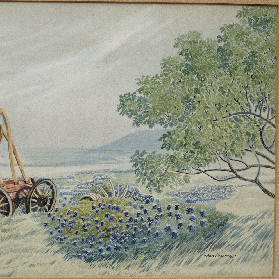 1941 Bob Crabb Texas Hill country Bluebonnet Landscape Watercolor | eBay