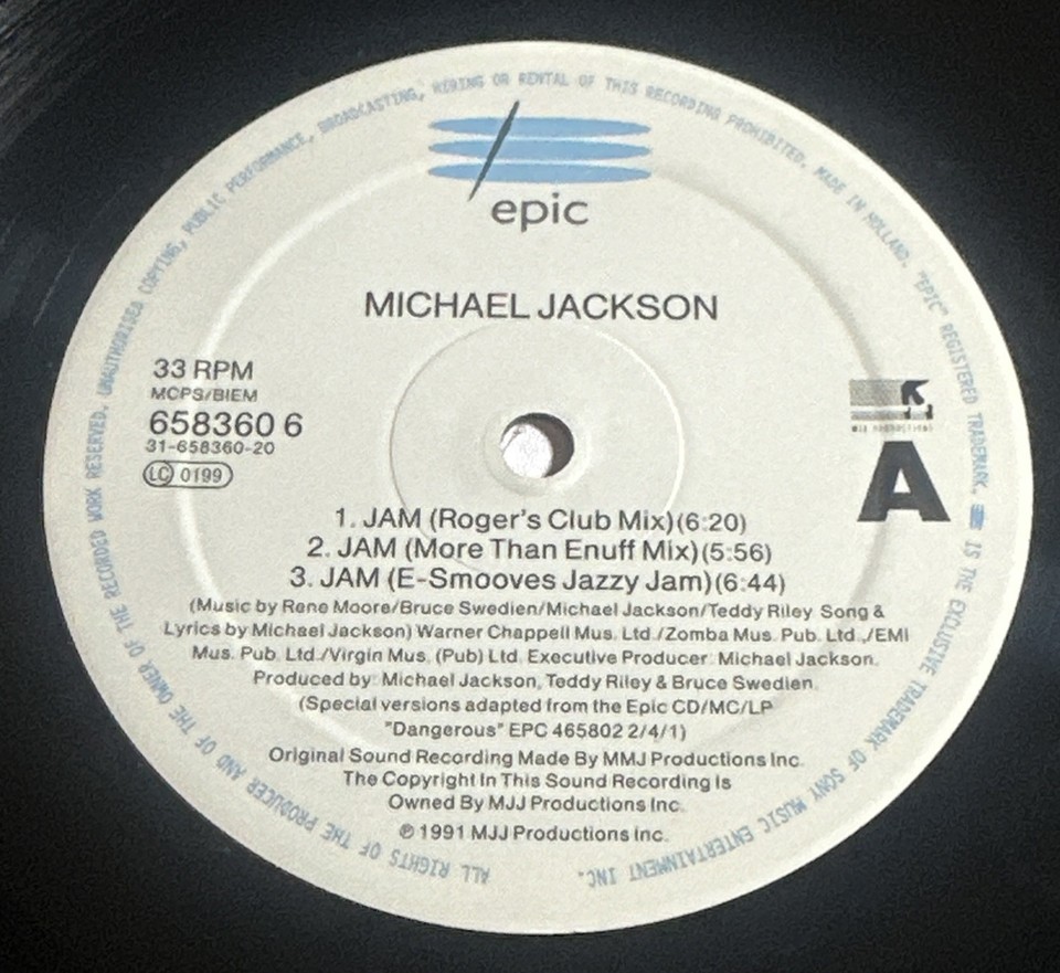 Michael Jackson Jam Remixes 1991 12” Record 658360 Dance Vinyl EX/VG ...