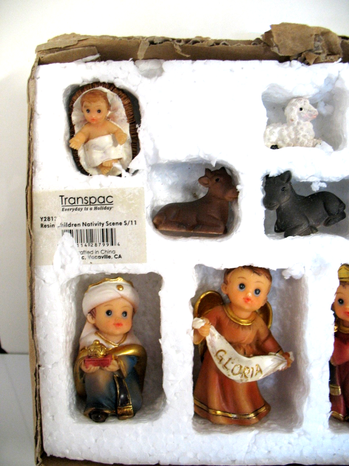 Vintage TRANSPAC Nativity Manger Creche Set Scene Resin Children ...