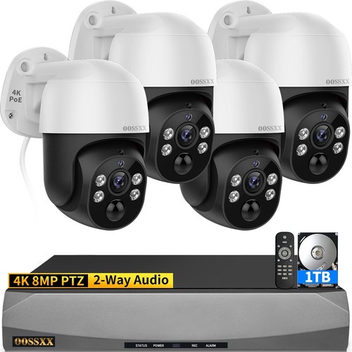 Eseecloud 4CH 1TB 4K/8MP PTZ 360° 2-Way Audio PoE IP Camera Home System ...