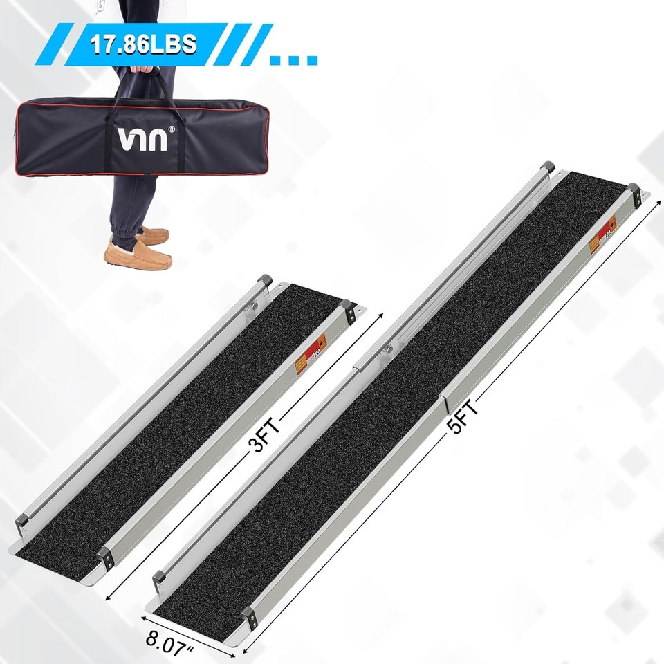 VNN Adjustable Wheelchair Ramp, 3-5 FT Portable Wheelchair Ramp,New ...
