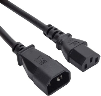 2m Power Extension Cable IEC Kettle Male to Female UPS Lead C13 - C14 ...