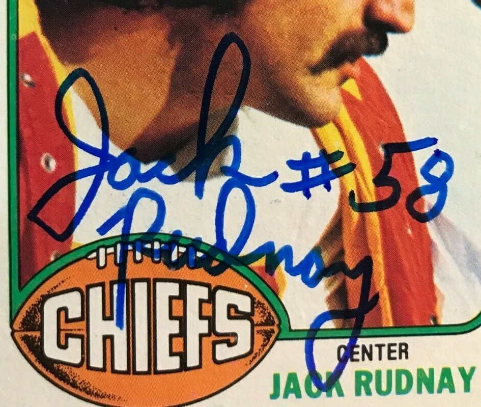 6SIGNED JACK RUDNAY 1976 TOPPS FOOTBALL CARD AUTOGRAPH KANSAS CITY ...
