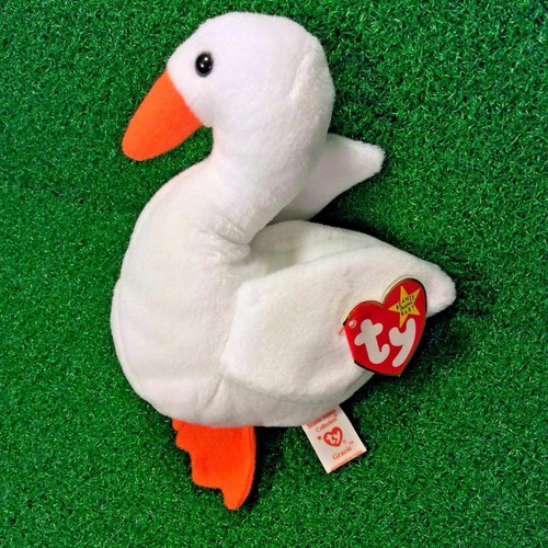 NEW 1996 Ty Beanie Baby Gracie The Swan Rare Retired PE Plush Toy Bird ...