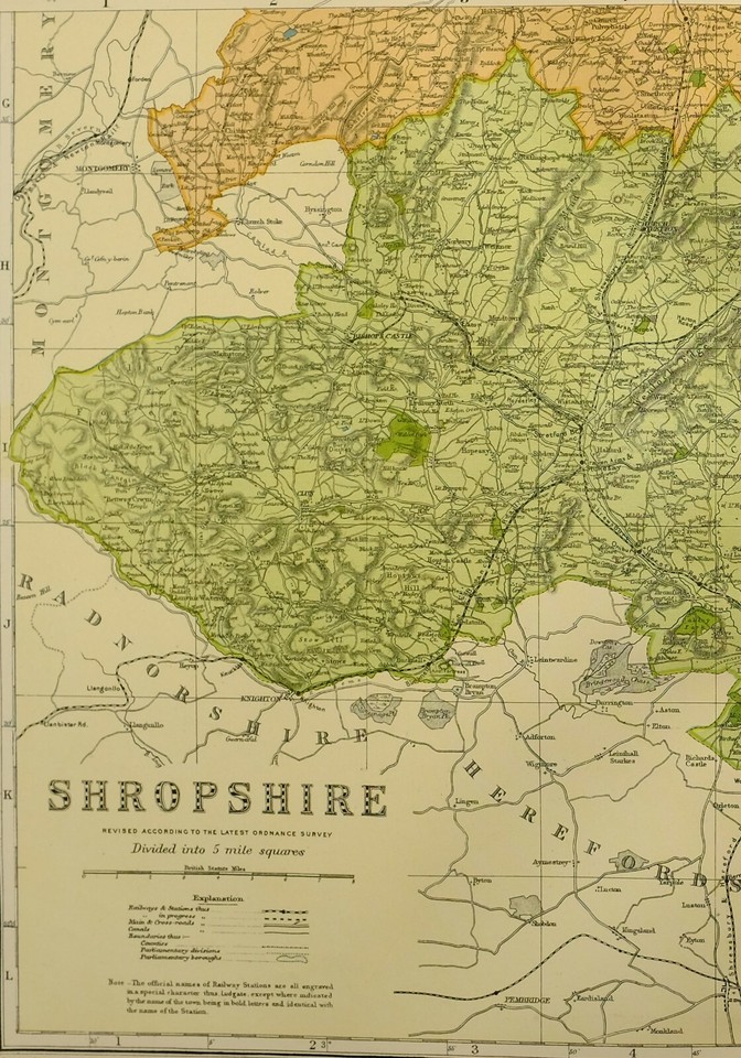 1902 MAP SOUTH SHROPSHIRE BISHOPS CASTLE CHURCH STRETTON MUCH WENLOCK ...