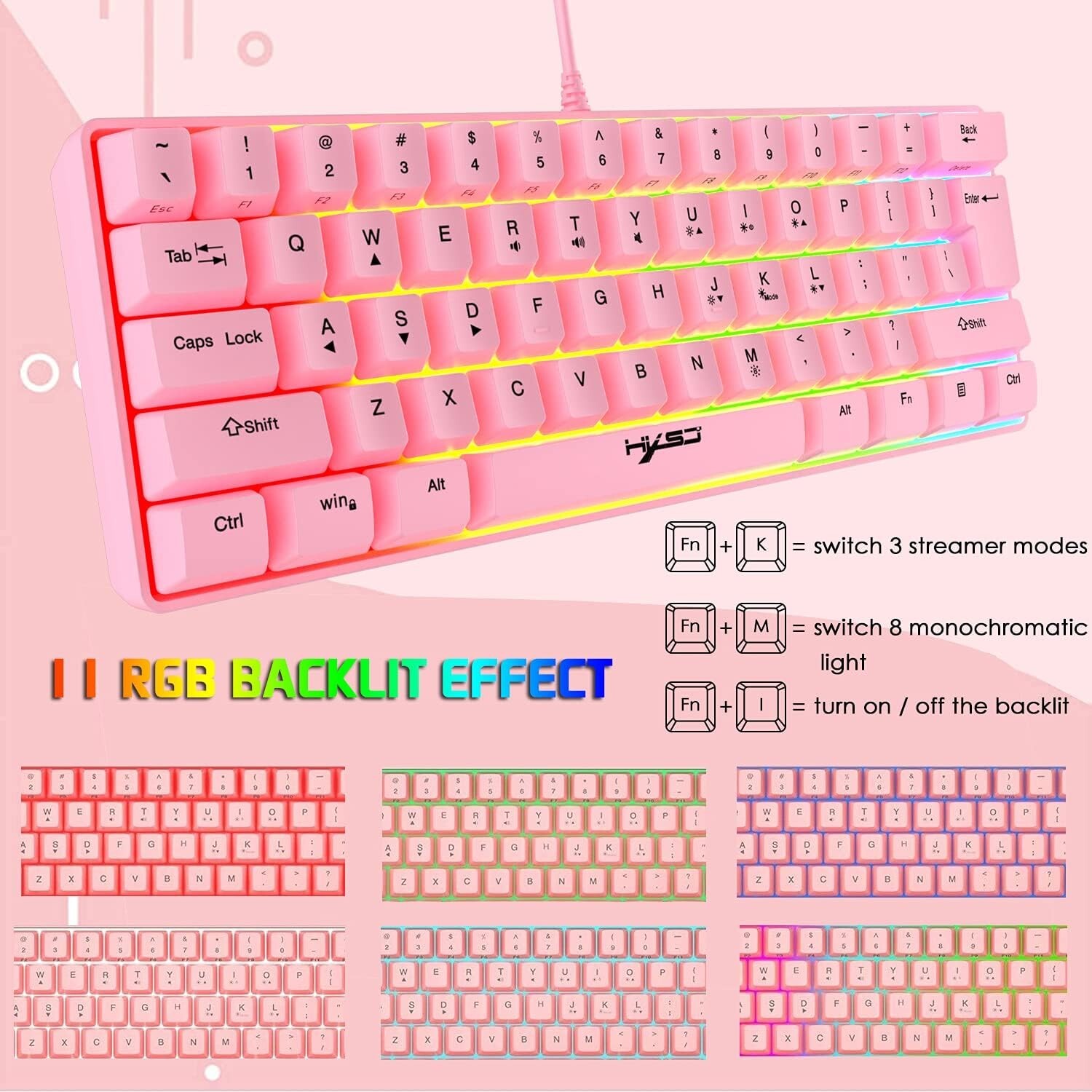 MAMBASNAKE V700 60% Wired RGB Gaming Keyboard Portable ABS Floating ...