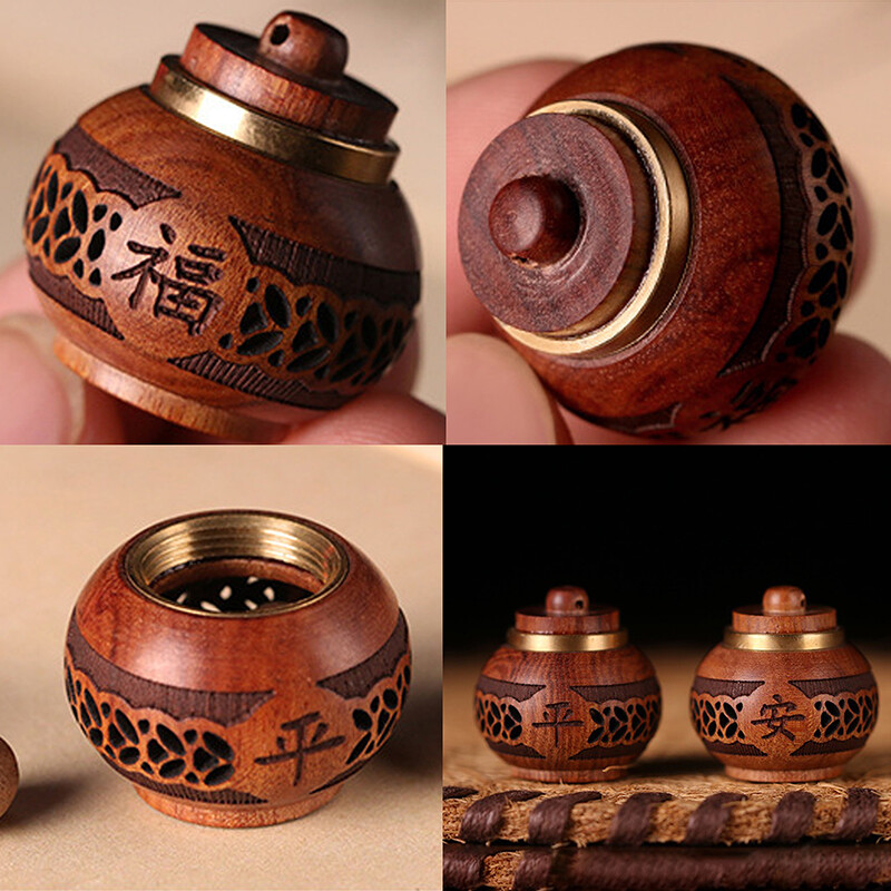 1Pcs Mini Pill Case Sandal Wood Sachet Medicine Pill Storage Hollow Box ...