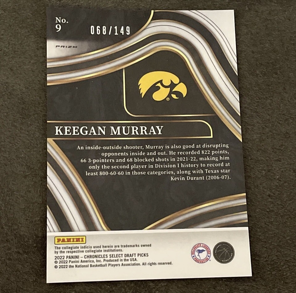 2022-23 Chronicles DP Keegan Murray Select Red #’d 68/149 Rookie +Top ...