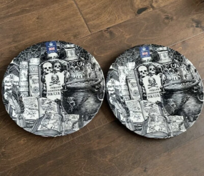 Royal Wessex Halloween 4 Dinner Plates Cauldron Skulls Boiling Pot ...