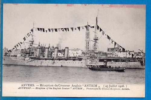 1906 PC 1st Class Armored Cruiser HMS Antrim Visits Antwerp Netherlands ...