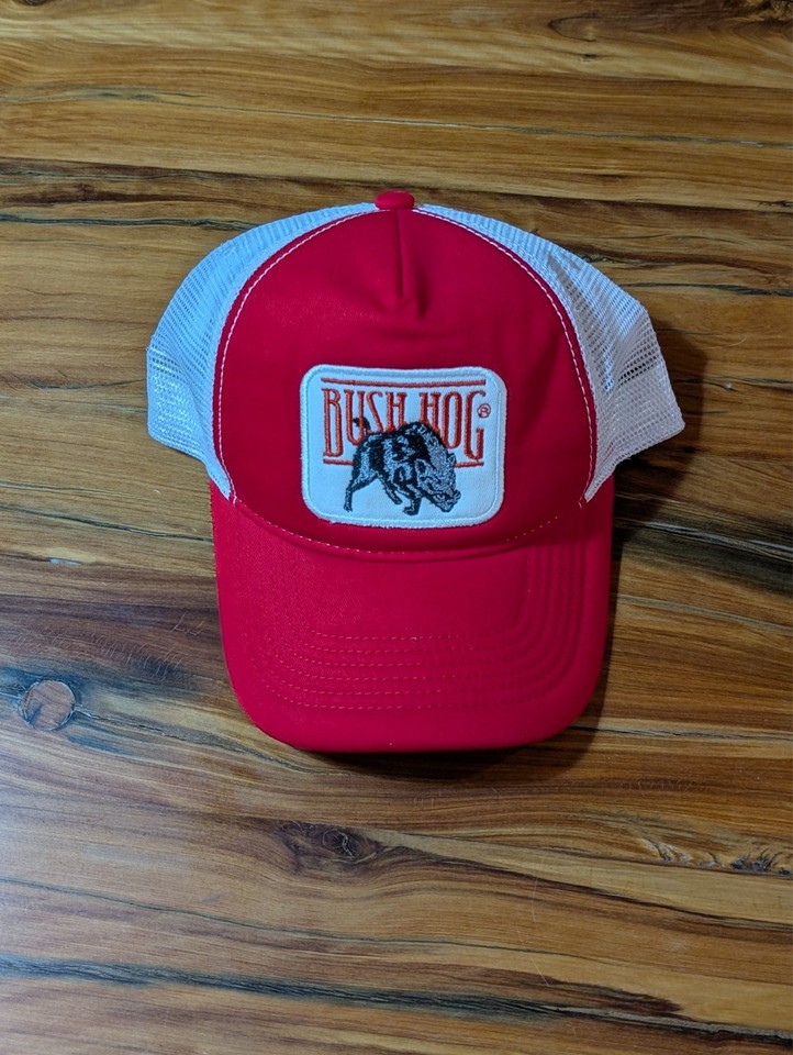 Bush Hog Patch Mesh Snapback Trucker Hat Red White Rymaco - Used | eBay