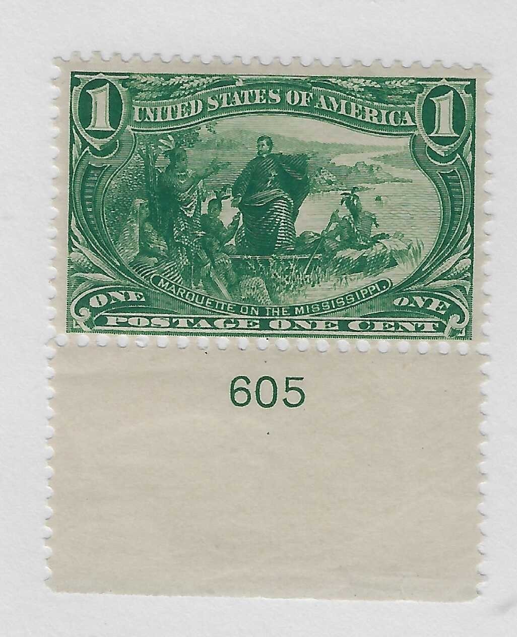 US Scott # 285, 1cent yellow green, Trans Mississippi, 1898, MNH, plate ...