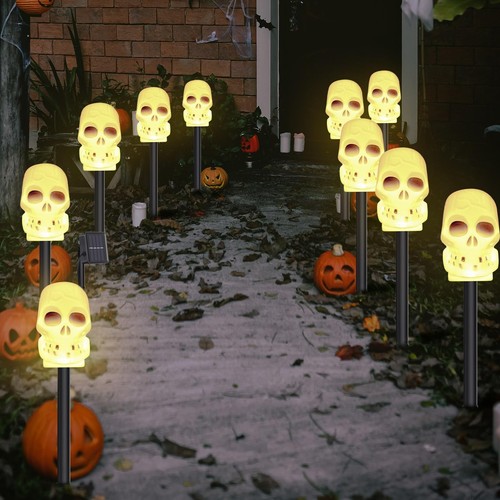 Set of 5 Halloween Outdoor Decoration Solar Lights - Skull Pathway ...