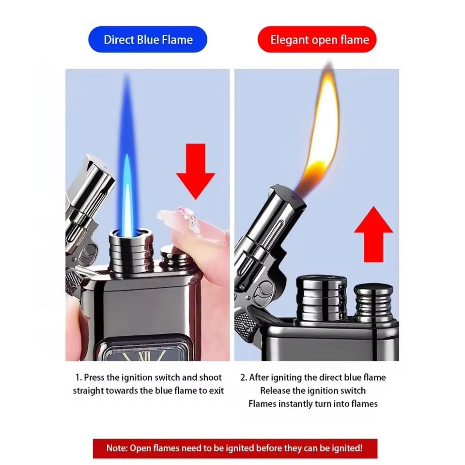 Windproof Dual Flame Lighter Watch Cigar Lighters Torch Refillable ...