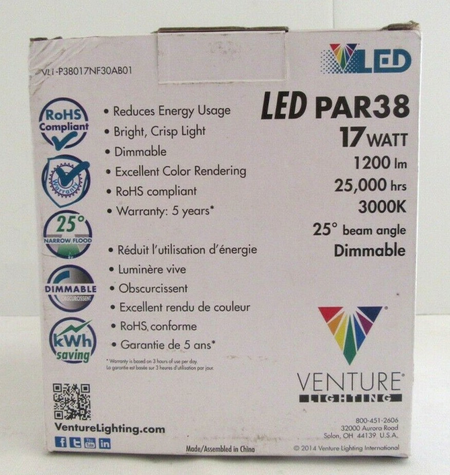 Lot of 2 LED PAR38 17 WATT Venture Lighting Dimmable Light Bulb | eBay