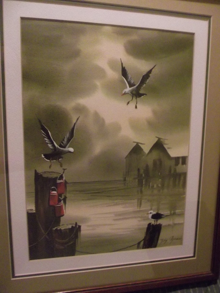 Vintage Watercolor Painting Original Ruby Agnew Signed Seagulls in ...