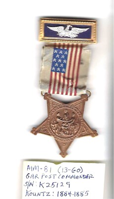 GAR Badge Post Commander s/n K25129 Kountz 1884-5 | eBay