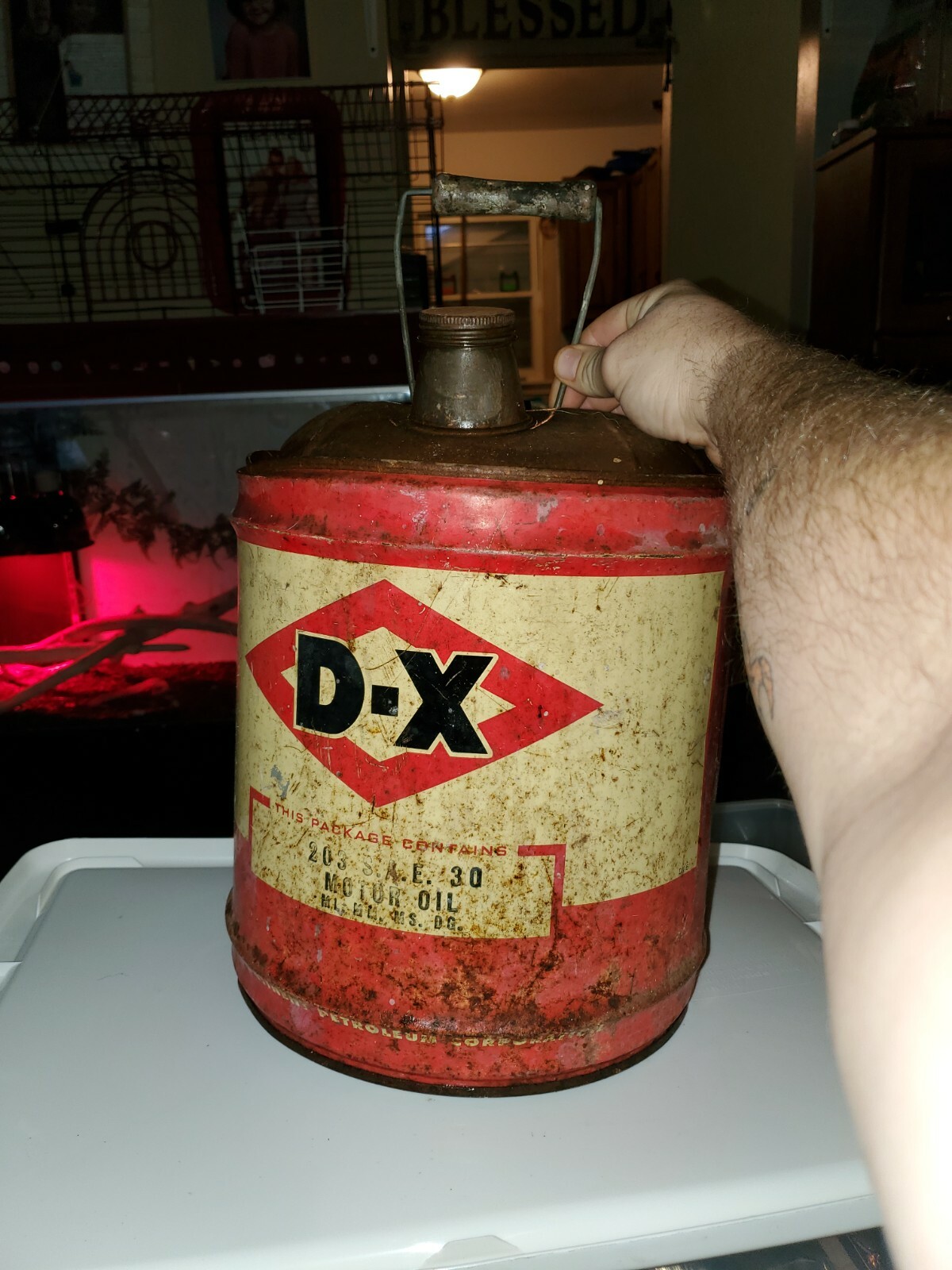 Vintage Diamond DX Sunray oil can 5 gallon motor oil gas wooden handle ...