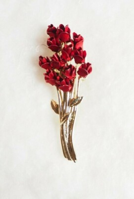 Vintage Signed DM 97 One Dozen Red Roses Brooch Pin 2 1/8" 12 rose ...
