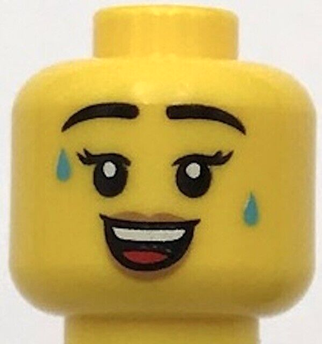 Lego New Yellow Minifigure Head Dual Sided Female Black Eyebrows Sweat ...