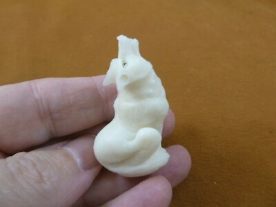 (tb-wolf-9) white howling Wolf TAGUA NUT palm figurine Bali love wolves ...