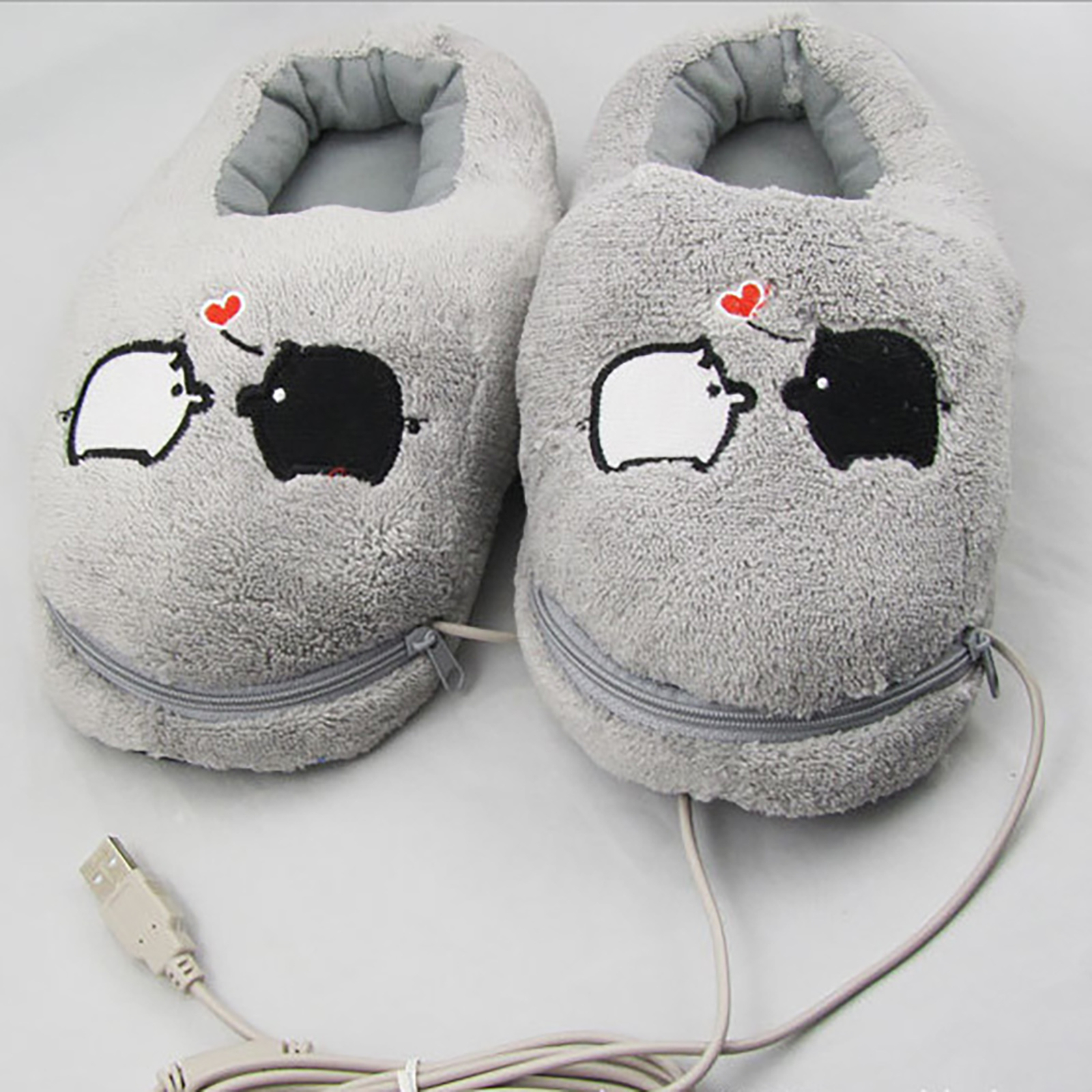 1 Pair Electric Heated Slippers Cute Pattern Anti-slip Sole Plush Usb ...