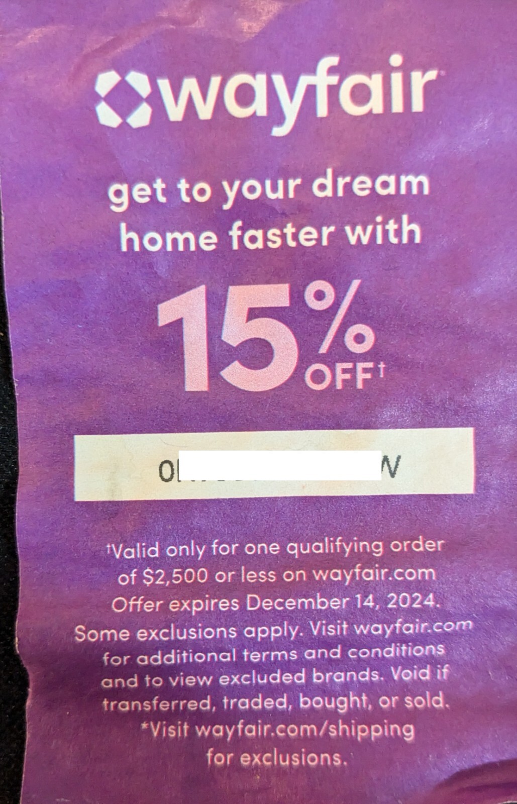 Wayfair 15% off coupon code - expires December 14, 2024 | eBay