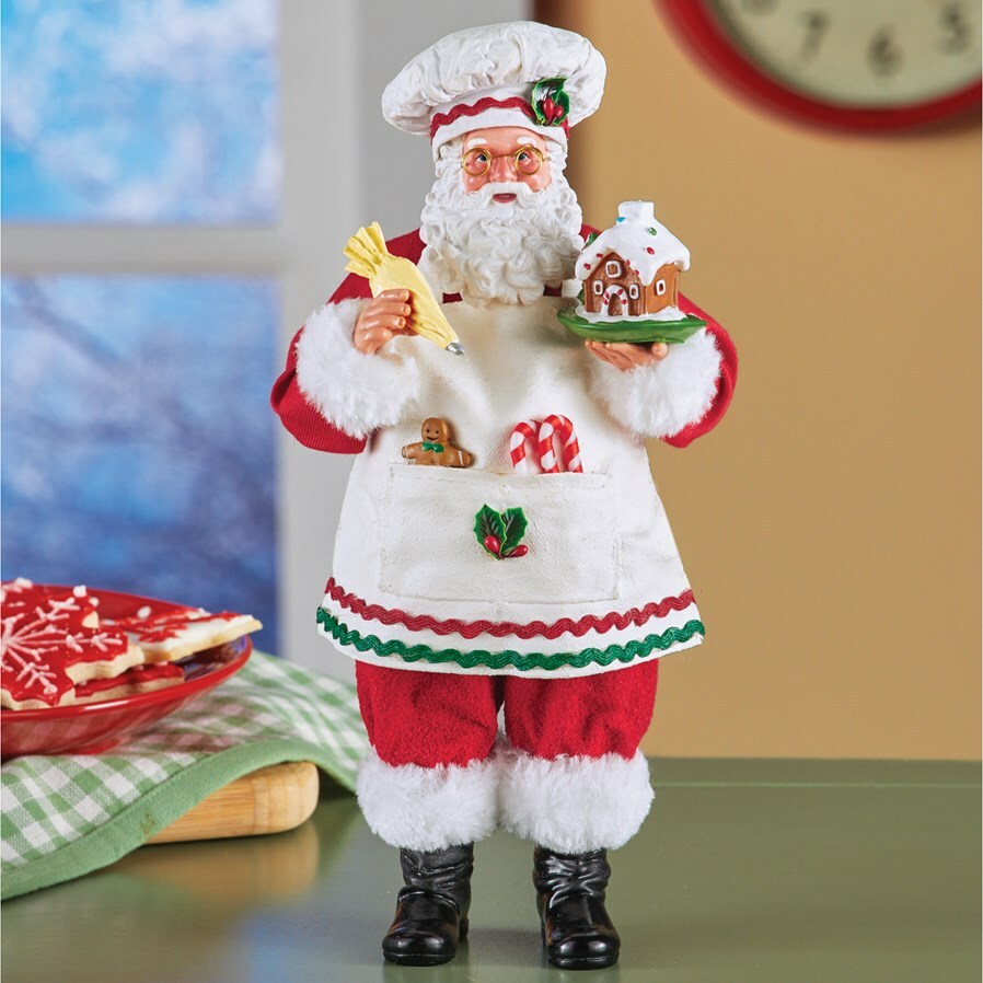 Cooking Santa with Gingerbread House Statue Cloth and Resin Christmas ...