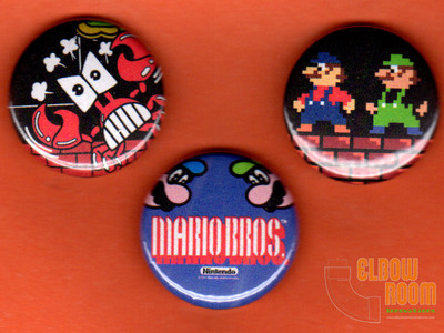 Set of three 1" Mario Bros pinback buttons pins arcade nes nintendo ...