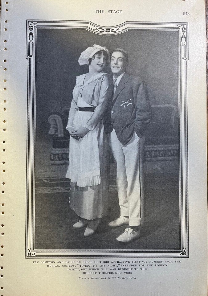 1915 Vintage Magazine Illustration Actors Fay Compton & Lauri De Frece ...