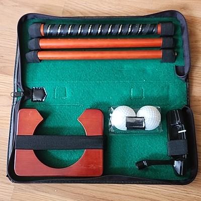 Indoor Executive Golf Putter Set Travel Kit in Carry Case Wooden Cup 2 ...