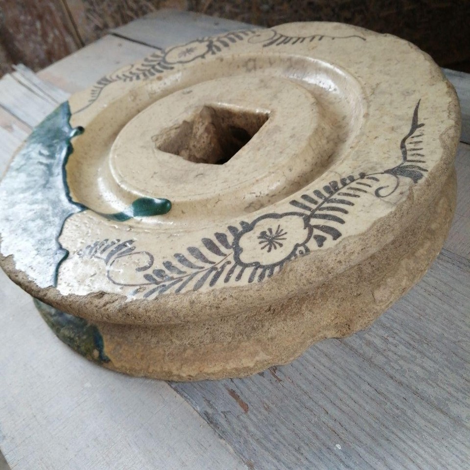 Seto Ware Oribe Pulley-Shaped Vase Mat 28.5cm Late Edo Period - Meiji ...