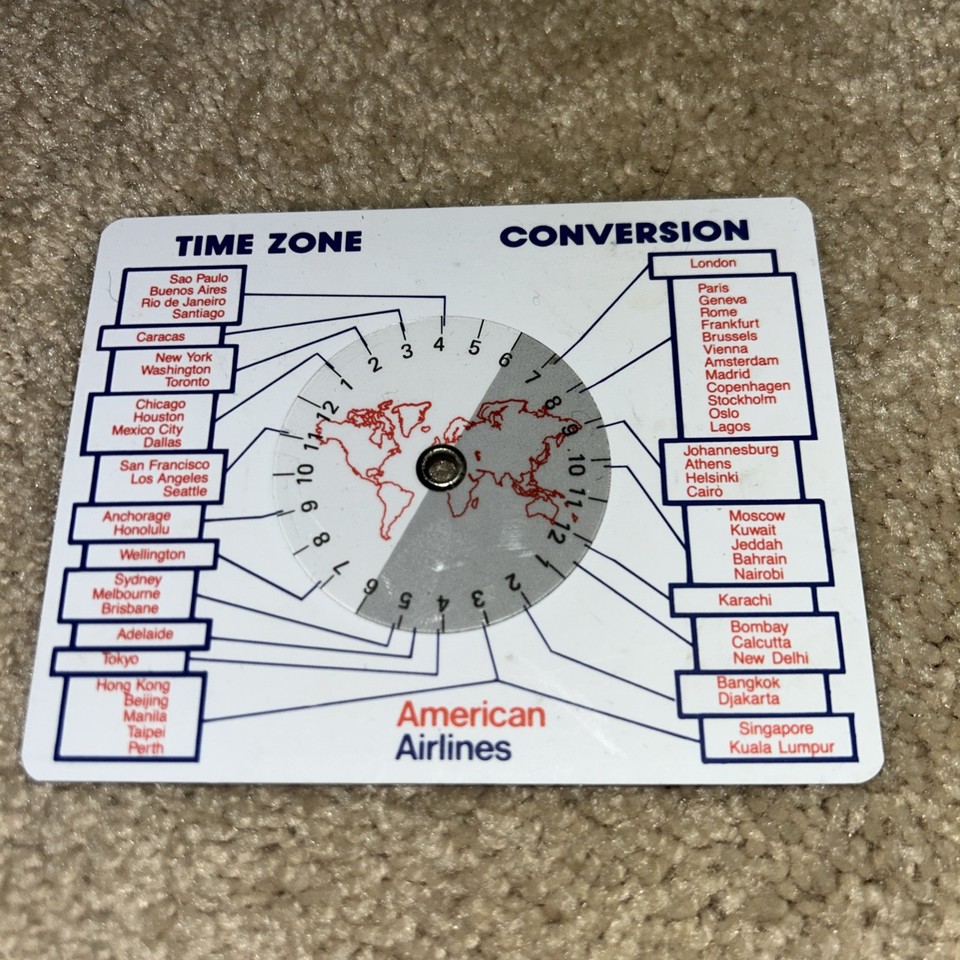 Vintage AMERICAN AIRLINES TIME ZONE CONVERSION Tool - O'HARE Airport | eBay