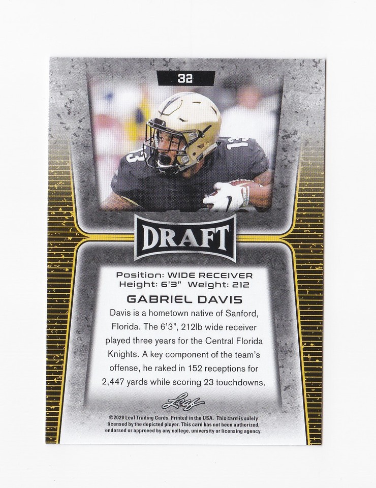 2020 Leaf Draft #32 Gabriel Davis Buffalo Bills UCF Knights | eBay